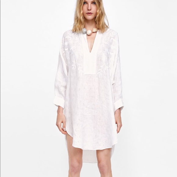 Zara | Dresses | Nwt Zara White Linen Jacquard Embroidered Tunic | Poshmark